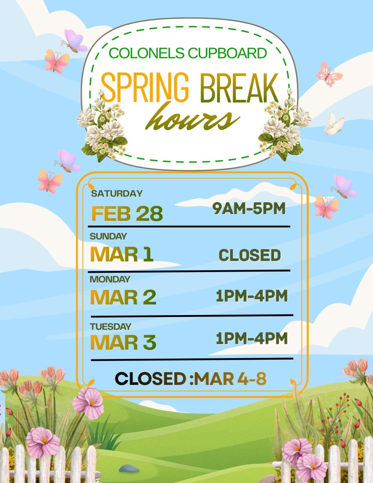 Spring Break Hours- Colonel’s Cupboard – Today@Wilkes